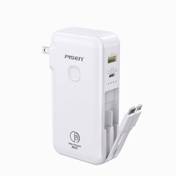PISEN Power Box 10000mAh 22.5W with Built-in Cables & AC Plug