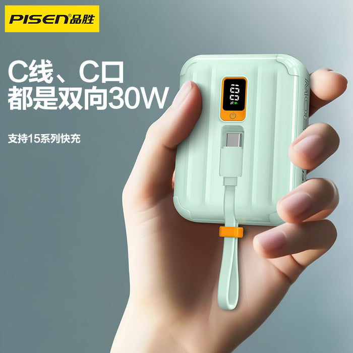 Pisen Power Tiny 30W 10000mAh Power Bank with Built-in Type-C Cables